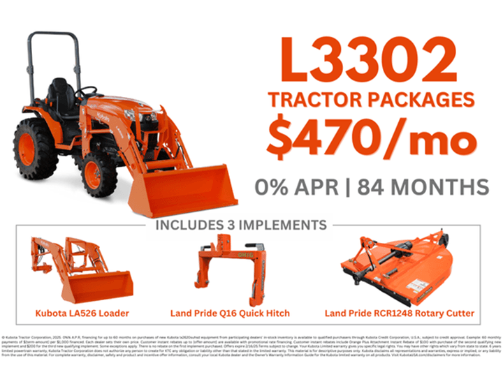 Kubota L3302 Tractor Package - Premiere Kubota